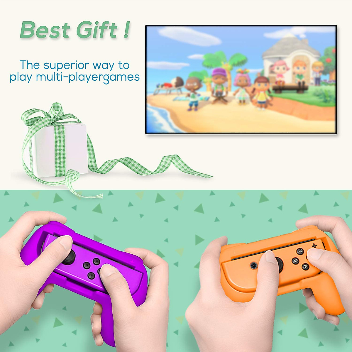FASTSNAIL Grips Compatible with Nintendo Switch for Joy Con & OLED Model for Joycon, Wear-resistant Handle Kit Compatible with Joy Cons Controllers, 2 Pack(Orange and Purple)
