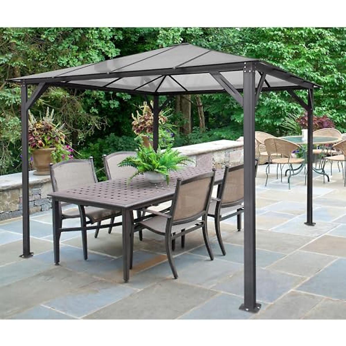 Hanover 10-Ft. x 10-Ft. Aluminum Hardtop Gazebo with Sloped Polycarbonate Roof, All-Weather and Rust-Resistant Patio Canopy in Dark Gray, UV-Resistant Outdoor Canopies