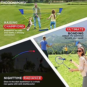 Complete Badminton Set | Portable Badminton Net with Stand 10 x 5 | 4 Badminton Rackets | 4 Over-Grips | 4 Racket Protectors | 8 Badminton Birdies (4 LED & 4 Goose-Feather) | 1 Hard Carry Case