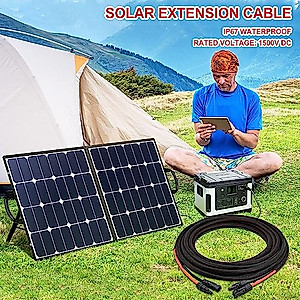 Feotech Twin Wire 50FT Solar Extension Cable - 10AWG (6mm²) Solar Panel Connector, with 6 Pairs-IP67-Male/Female Solar connectors for Outdoor Automotive RV Boat Marine Solar Panel- Black & Red