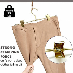 Koobay 11.8" Gold Matt Aluminium Metal Bottom Clips Pants Trousers Clothes Hangers,10 Pack Heavy Duty Space Saving Durable Adjustable Clips Legging Organizer,Toddler Infant Hangers Shirts Newborn