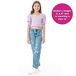 Nauty Blue Girls Jeans High Rise Ripped Boyfriend Jean Marlin Blue - Teen Jeans for Casual Occasions for Girls 12-14 Years (Medium)