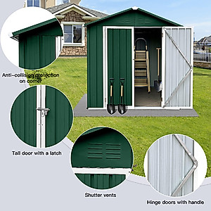 Outdoor Metal Storage Shed,4FTx 6FT Steel Utility Tool Shed Storage House with Door and Lock,Gable Sloping Roof Design Outdoor Storing Tools for Garden,Backyard Green+White
