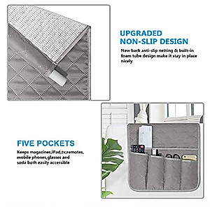 WubbaLubba Sofa Armrest Organizer Non-Slip Arm Chair Bedside Caddy Storage Organizer for Recliner Couch with 5 Pockets for Cell Phone TV Remote Control Magazines(Grey)