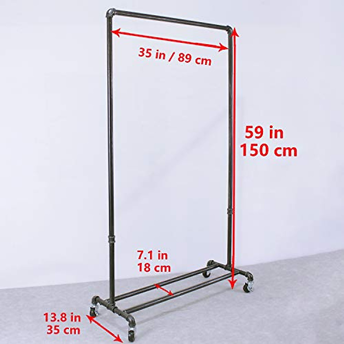 MBQQ Industrial Pipe Clothing Racks on Wheels,35in Length Heavy Duty Garment Racks Commercial Grade,Vintage Rolling Ballet Rack Clothes Display Rack Retail Display,Black Brush Silver