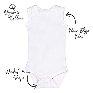 HonestBaby Baby Organic Cotton Sleeveless Bodysuit Multi-Pack, 10-Pack Bright White, 12 Months