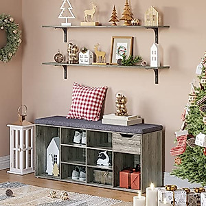 DINZI LVJ Long Wall Shelves, 47.3Inch Wall Mounted Shelves Set of 2, Extra Large Wall Storage Ledges with Sturdy Metal Brackets for Living Room, Bathroom, Bedroom, Kitchen, Grey Wash