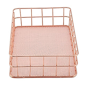 Fdit Storage Basket,Rose Gold Iron Storage Basket Organizer Shelf Storage Rack Desk Decor for Office,Home and Student Desk(D)