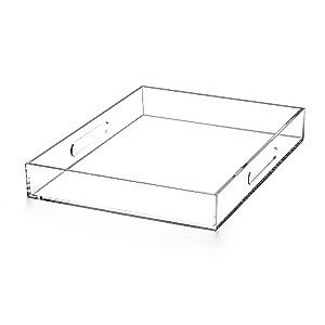 ATOZONE Clear Acrylic Ottoman Tray with Handles 10x10x2 Inch Spill Proof Serving Tray Safe Edge Organizer Tray Decorative Tray for Living Room Bedroom Kitchen Bathroom Coffee Table Countertop