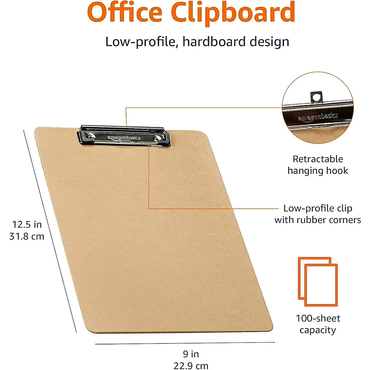 Amazon Basics Hardboard Office Clipboard - 6-Pack