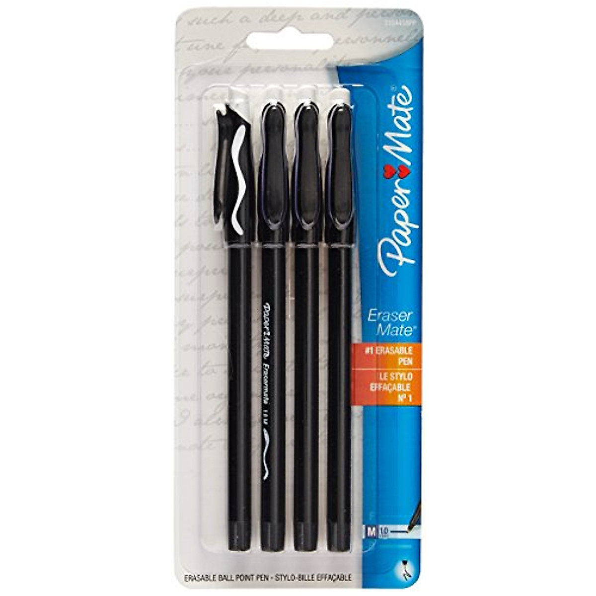 Papermate Erasermate Medium Point (1.0 mm) Black Erasable Ballpoint Pens (Pack of 12 Pens)