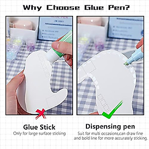 SAYEEC Scrapbook Quick Dry Glue Pen, 6 Pcs Adhesive Glue Pens with 12 Jars Fine Glitter, Crafting Fabric Liquid Glue Pen, Chisel Tip Dispensing Pen for Card Making, Papercrafts, DIY Foil-Stamping