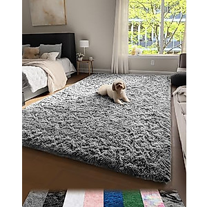 Ophanie Machine Washable Upgrade 4x6 Rugs for Bedroom, Grey, Fluffy Shaggy Soft Area Rug, Gray Non-Slip Indoor Floor Carpet for Living Room, Kids Baby Boys Teen Dorm Home Decor Aesthetic, Nursery, Rug