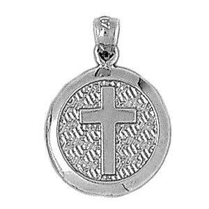 Jewels Obsession Silver Cross Necklace | Rhodium-plated 925 Silver Latin Cross In Circle Pendant with 18" Necklace