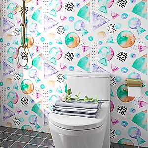 ReWallpaper 17.5in x 23ft Colorful Geometric Wallpaper Peel and Stick Wallpaper Watercolor Removable Vinyl Wallpaper for Bedroom Cabinets Kids Classroom Stick on Wallpaper Self Adhesive Contact Paper