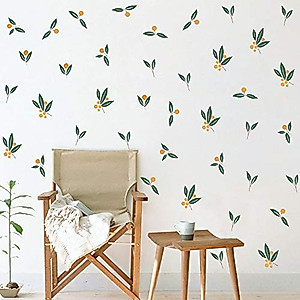 Nordic Tangerines Green Leaves Wall Decal, Fruit Wall Decals,Plant Fresh Leaves Sticker for Bedroom Office Decoration,Tangerine Wall Decals (32pcs Tangerines Leaf)