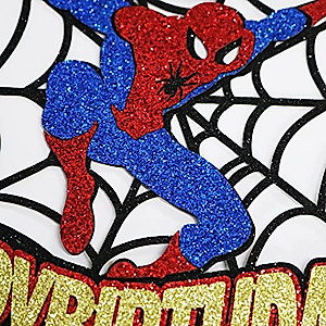 Spider Happy Birthday Cake Topper - Super hero Theme Cartoon Movie Cake Decoration for Kids Party Supplies