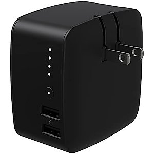 Mophie Powerstation Cube 10,000mAh Dual Port Portable Battery with Built-in Wall Plug + Car Charger, Black