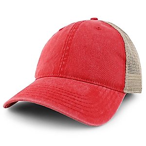 Armycrew Oversize XXL Unstructured Washed Pigment Dyed Trucker Mesh Cap - Red - 2XL