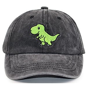 Kids Baseball Cap, Cute Dinosaur Birthday Gift for Boys and Girls, Adjustable Washed Embroidered T Rex Toddler Hat