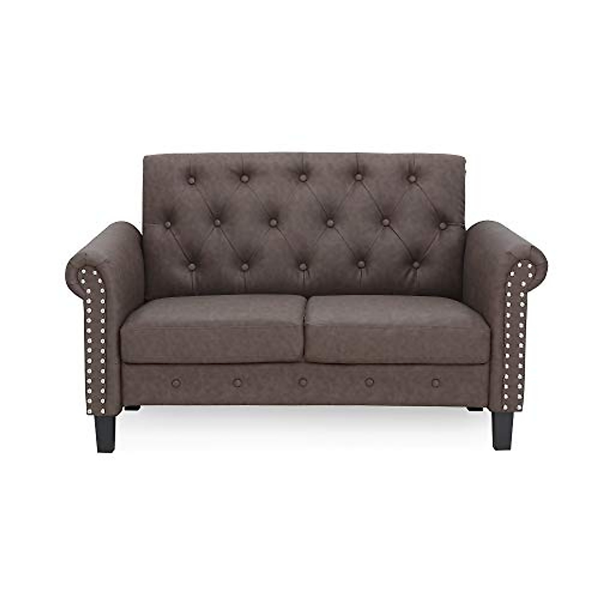 Furinno Bastia Vintage Modern Chesterfield Button Tufted Loveseat/Sofa Couch for Living Room, Brown Faux Leather