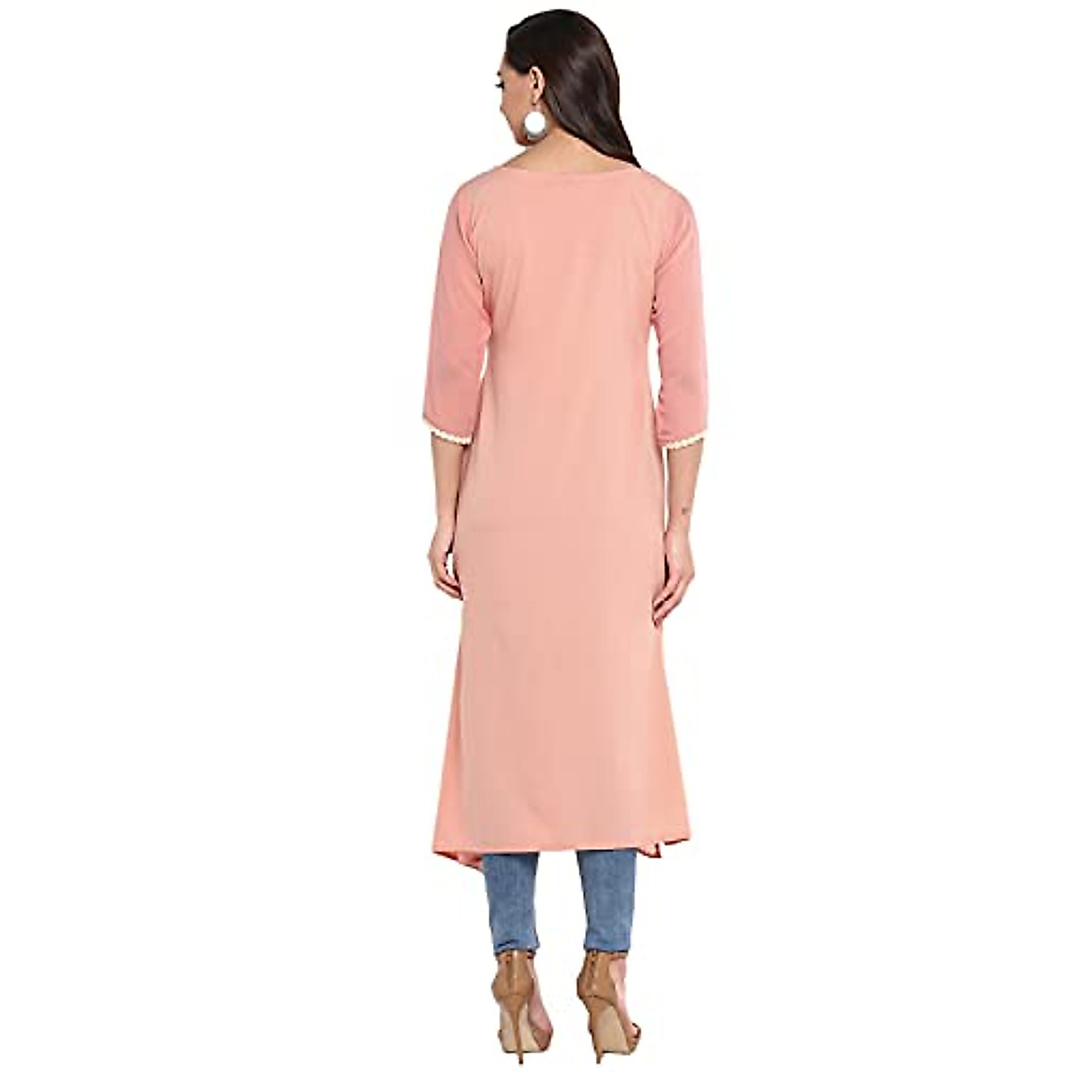 Janasya Indian Women's Tunic Tops Crepe Kurti for Women(JNE3252-KR-S) Pink
