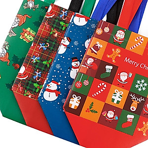 YANGTE 16 Pack Small Christmas Gift Bags with Tissue Paper, Non-Woven Christmas Treat Bags Reusable Tote Bags with Handles for Kids Candy Goodie Bags Christmas Bags Xmas Party Favors