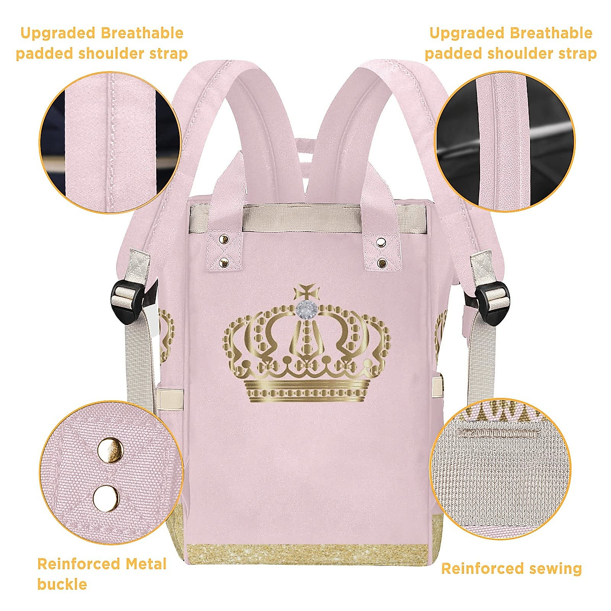 FELIZSTORE Personalized Diaper Bag Backpack - Baby Girl Diaper Bag Backpack for Dad Boy Men with Name - Princess Gold Crown Diamond