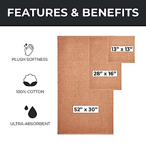 Orange Bath Towels - 100% Cotton 6 Piece Towel Set - 2 Bath Towels, 2 Hand Towels, 2 Washcloths - Absorbent, Quick-Drying, Durable Towels for Bathroom Decor - Low-Twist, Two-Ply Fibers (Clay)