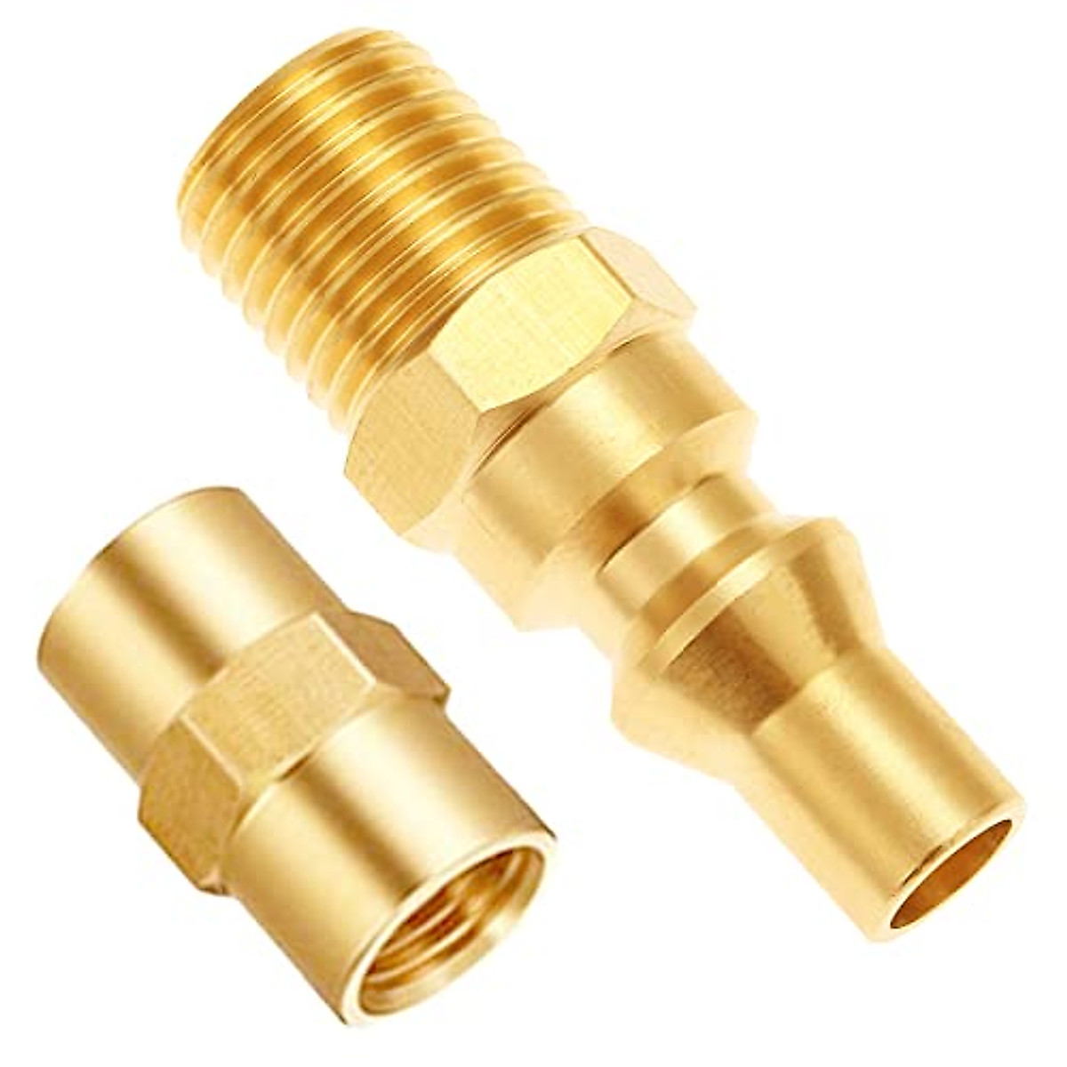 Uenede Solid Brass 1/4"NPT Male Threaded RV Propane Quick Connect + 1/4"NPT Female Threaded Hex Nipple Pipe Coupling Connector Kit