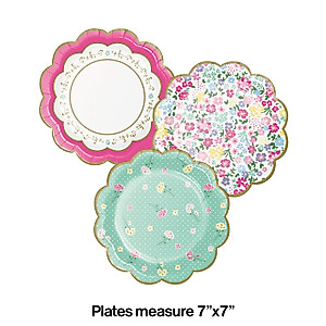 Creative Converting Floral Tea Party Scalloped Dessert Plates, 8 ct, Multicolor, 7", 8 ct
