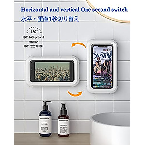 Waterproof Shower Phone Holder with 360° Rotation, Angle Adjustable, Wall Mounted Phone Holder for Bathroom Mirror Bathtub Kitchen, Up to 6.8 Inch (2022 Upgraded)
