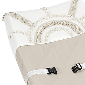 Sweet Jojo Designs Ivory Boho Chic Sun Boy Girl Baby Changing Pad Cover Infant Newborn Diaper Table Change Mat Sheet Off White Cotton Bohemian Farmhouse Shabby Gender Neutral Beige Tufted Fringe Trim