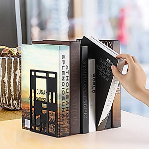 Book Ends, Bookends, Book Ends for Shelves, Bookends for Heavy Books, Book Divider Decorative Holder, Metal Heavy Duty Bookend Black 1 Pair, Abstract Art Desgin Book Stopper Supports for Office, Home