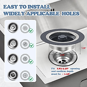 Upgraded 3 in 1 Kitchen Sink Drain Strainer & Stopper Kit, SUS304 Stainless Steel Pop-up Kitchen Drain Stopper with Strainer Basket, Fast Drainage Kitchen Sink Plug for Standard 3-1/2 Inch Drain