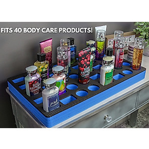 Polar Whale Lotion and Body Spray Stand Organizer Large Tray Blue and Black Durable Foam Washable Waterproof Insert for Home Bathroom Bedroom Office 23.25 x 13.5 x 2 Inches 40 Slots