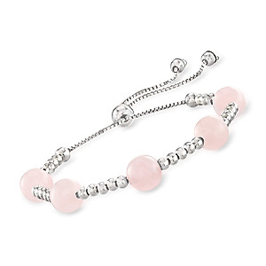 Ross-Simons 18.00 ct. t.w. Rose Quartz Bead Bolo Bracelet in Sterling Silver
