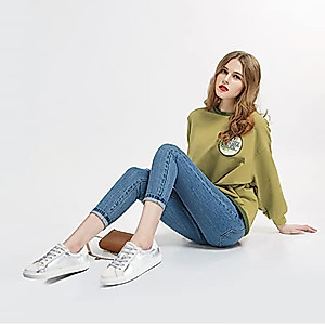 PARTY Women's Fashion Star Sneaker Lace Up Low Top Comfortable Cushioned Walking Shoes, Dale-Silver Met-8