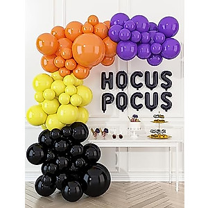 HOUSE OF PARTY Halloween Balloon Arch Kit – 86 Pcs Hocus Pocus Decorations, Yellow, Purple, Orange and Black Halloween Balloons Decorations Halloween Party Decorations Happy Halloween Party Supplies