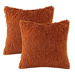 MIULEE Pack of 2 Luxury Faux Fur Throw Pillow Covers Deluxe Winter Decorative Plush Pillow Case Cushion Cover Shell for Sofa Bedroom Car 18x18 Inch Burnt Orange