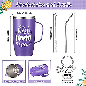 Lallisa Best Mom Ever Christmas Gifts from Daughter Stainless Steel Insulated Travel Tumbler with Straw and Mother's Day Keychain 16 oz Coffee Mug Cup Mother's Day Birthday Gift Set (Purple)