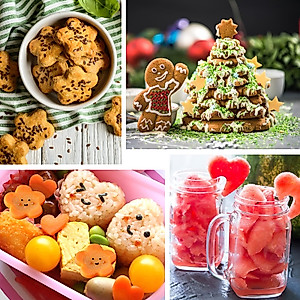 42Pcs Vegetable Fruit Cutter Shapes Sets, Coolrunner 12Pcs Vegetable Cutters and 30Pcs Animal Food Picks for Kids, Mini Cookie Cutters Sandwich Cutter with Rabbit Elephant Fruit Picks for Bento Box