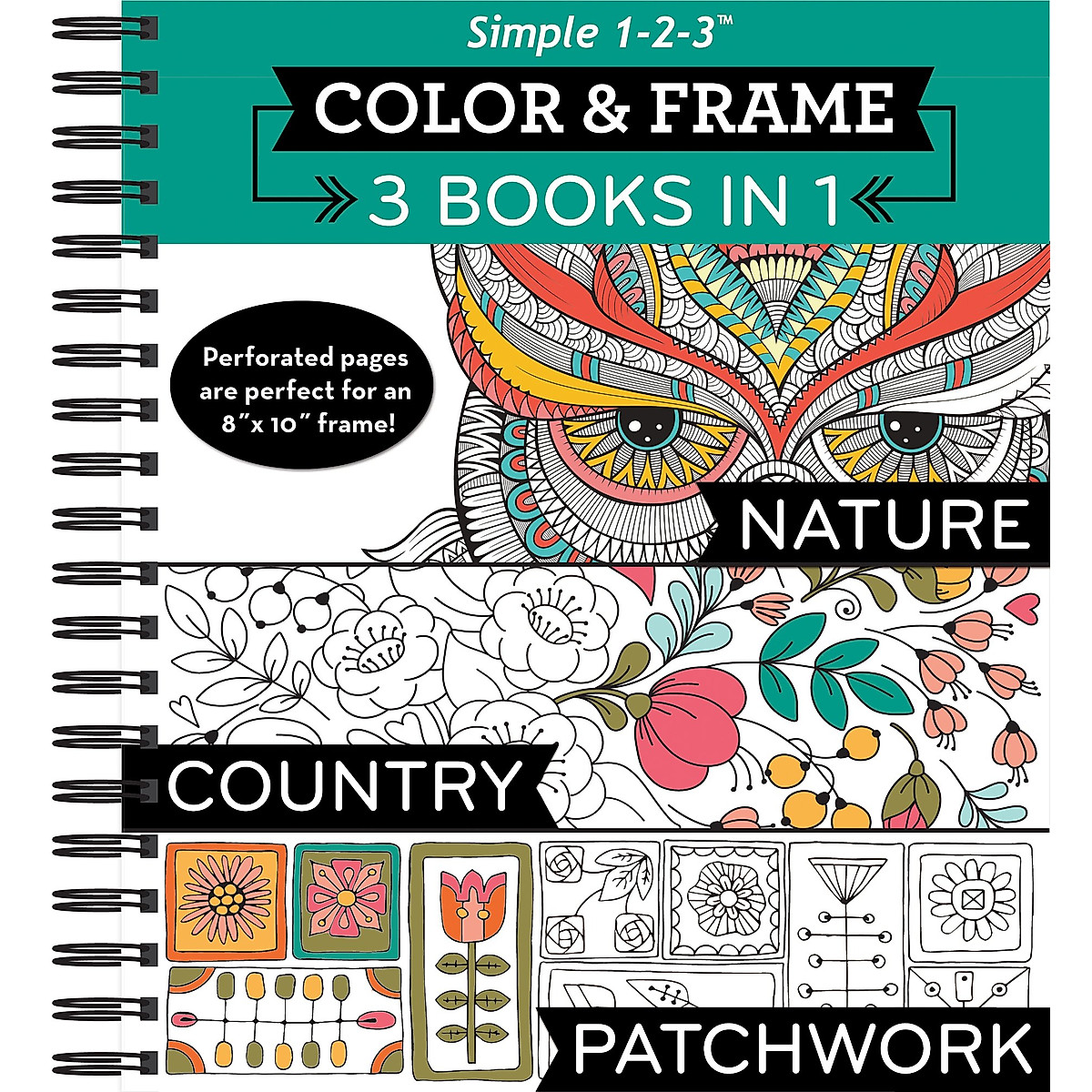 Color & Frame - 3 Books in 1 - Nature, Country, Patchwork (Adult Coloring Book)
