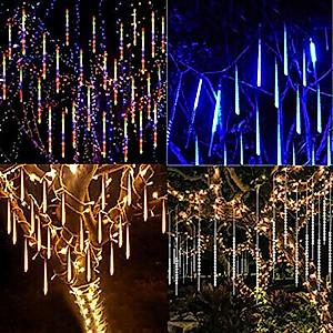 MIS1950s Christmas Lights Meteor Shower Lights 11.8'' 6pc Spiral Tubes 144 LEDs Waterproof Icicle Snowfall String Lights for Wedding Christmas Xmas Halloween Garden Tree Home Decor (Yellow)