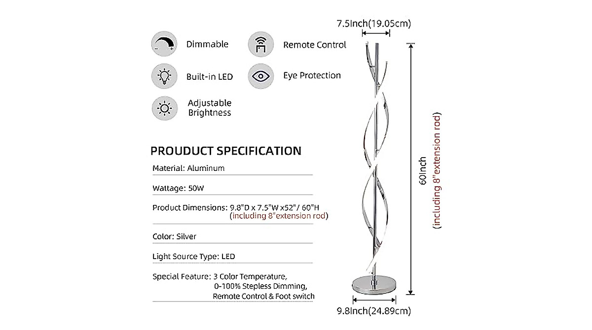 EIDEARAY LED Modern Floor Lamp - Dimmable & Color-Changing