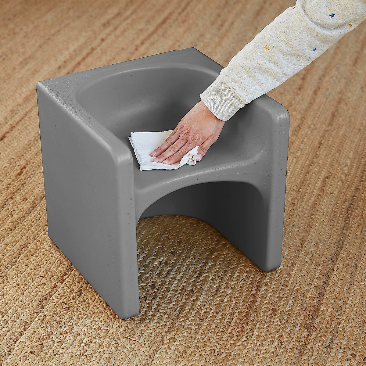 ECR4Kids Tri-Me Table and Cube Chair Set, Multipurpose Furniture, Dark Grey, 3-Piece