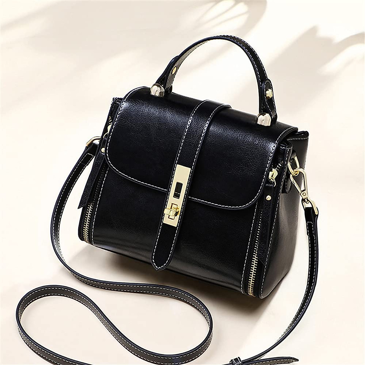 JIUFENG Top Handle Satchel Handbag Crossbody Bag for Women, Leather Purses for Women, Tote Bag for Women (Black)