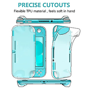 GeeRic 8PCS Case Compatible with Switch Lite, Accessories Kit Replacement1 Soft Silicon Case + 2 Screen Protector + 4 Thumb Caps + 1 Storage Carrying Green
