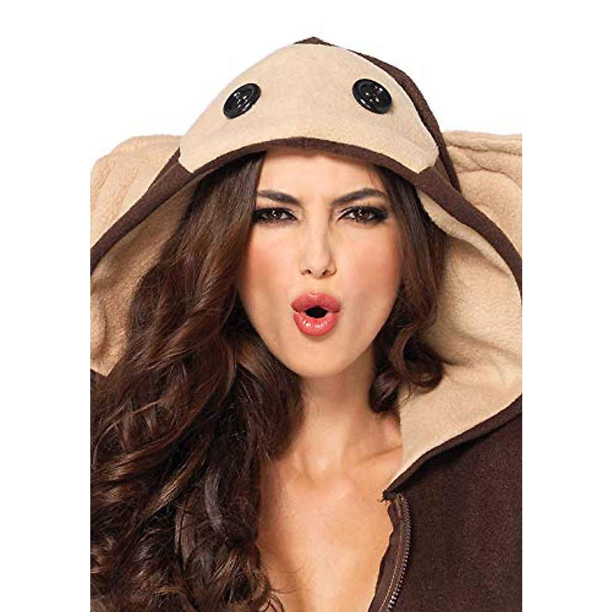 Leg Avenue Cozy Monkey Hooded Fleece Dress with Tail-Cute Halloween Costume Onesie for Women, Brown, Large