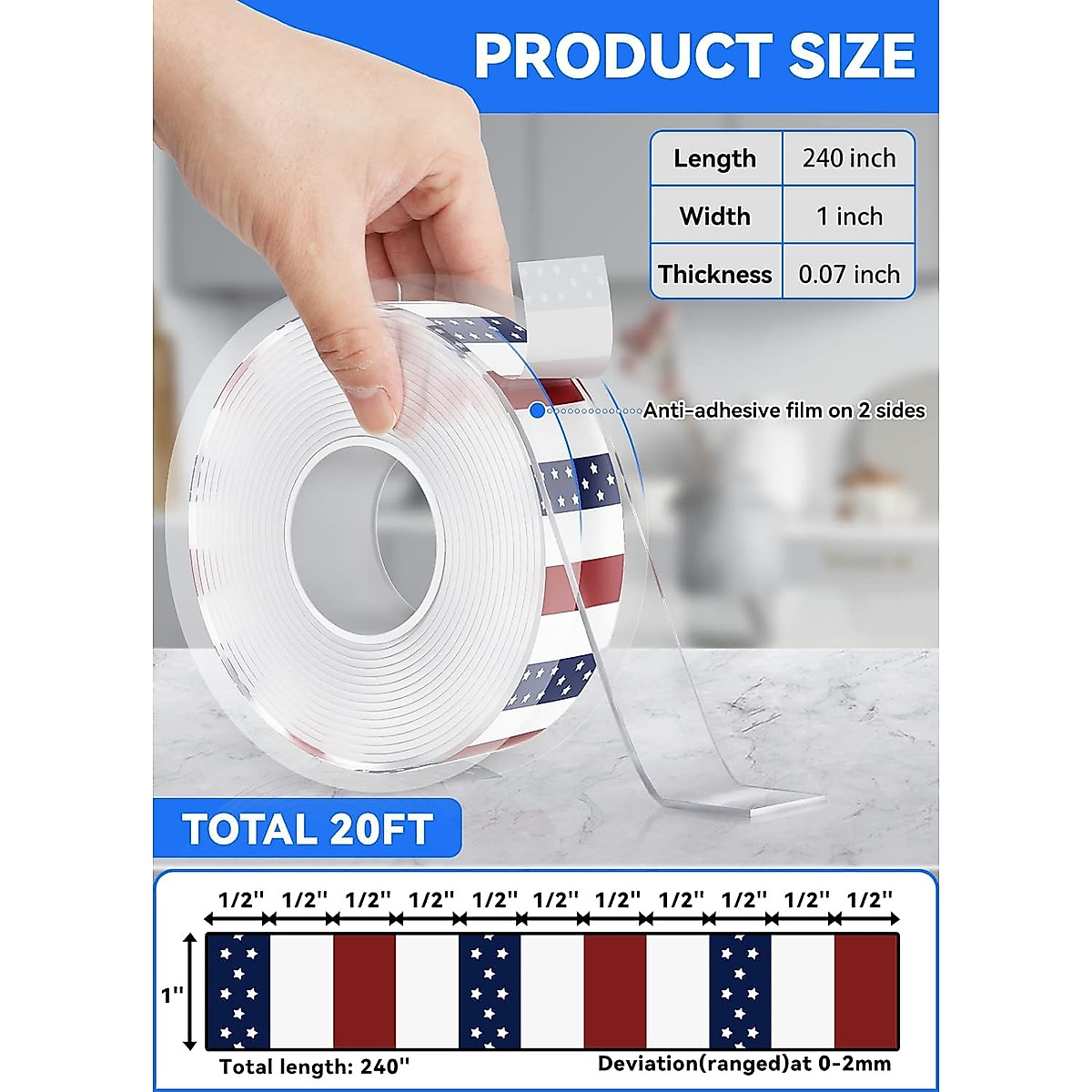 Lancord Double Sided Tape Heavy Duty (10FT), Clear Mounting Tape Strong Adhesive Strips Sticky Nano Tape, Multipurpose Removable Transparent Two Sided Poster Wall Tape (10FT x 1" x 0.07")